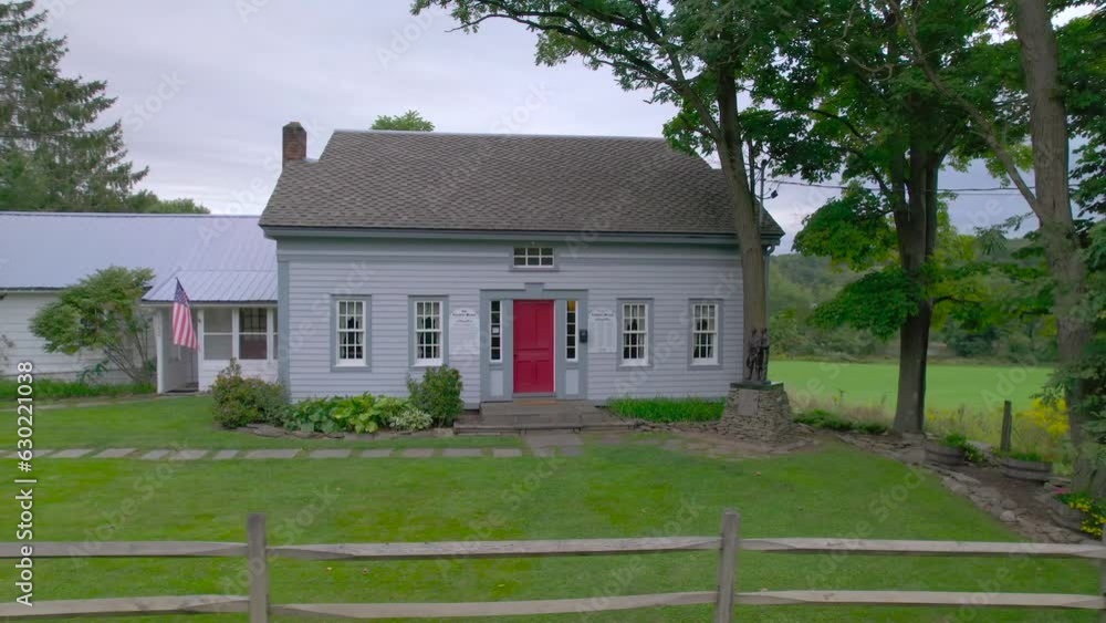 Nice camera drone curved around of the original historic home of Joseph ...