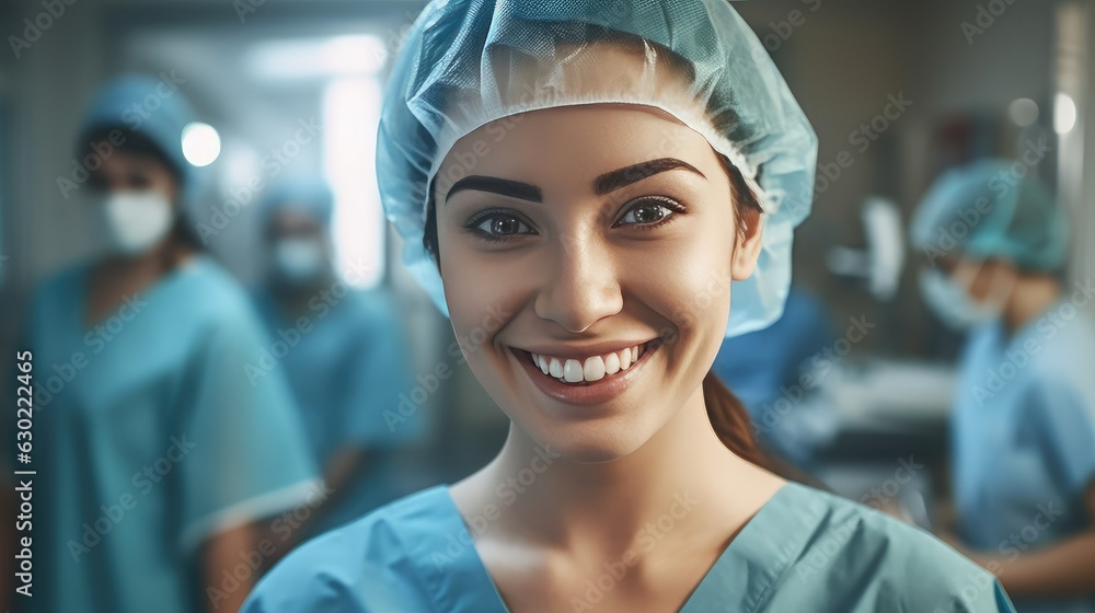 Smiling surgeon woman portrait in surgical operating room, talented ...