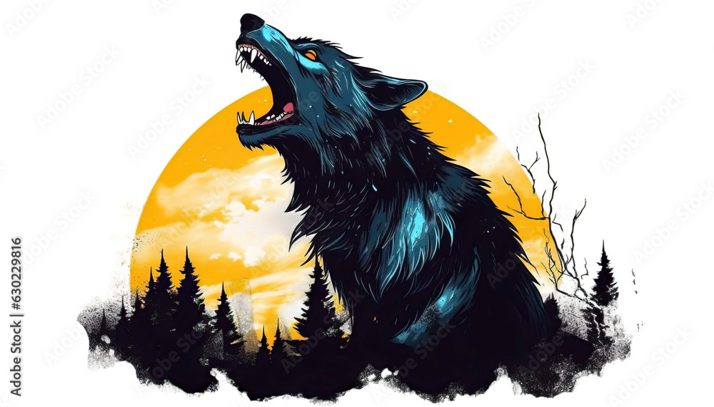 Werewolf howling at the full moon, transforming under its glow ...