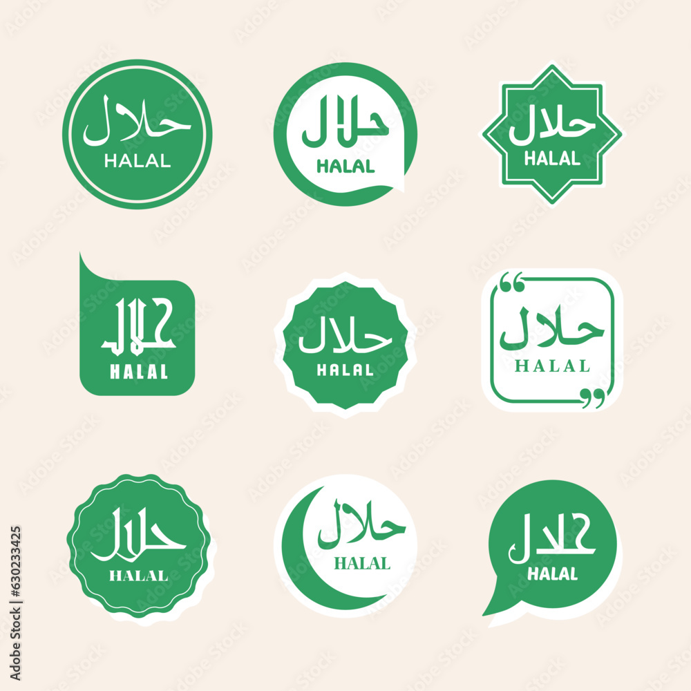 Halal sign icon set vector. , arabic product label, vector illustration ...