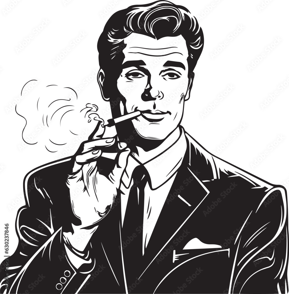 Hand-drawn Retro man smokes , Retro comics, American cartoon comic ...