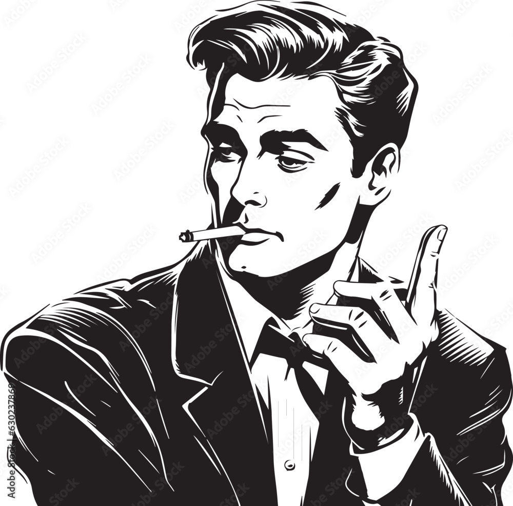 Hand-drawn Retro man smokes , Retro comics, American cartoon comic ...