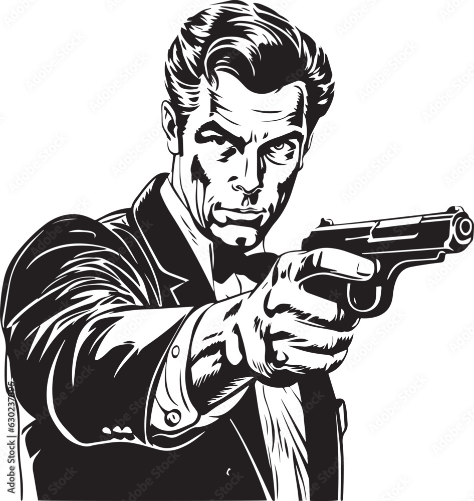 Hand-drawn Retro man hold gun , Retro comics, American cartoon comic ...