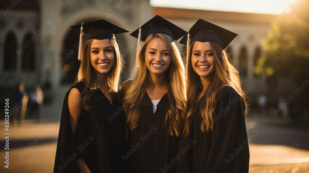 College graduation photo of 3 beautiful american student girls wearing ...