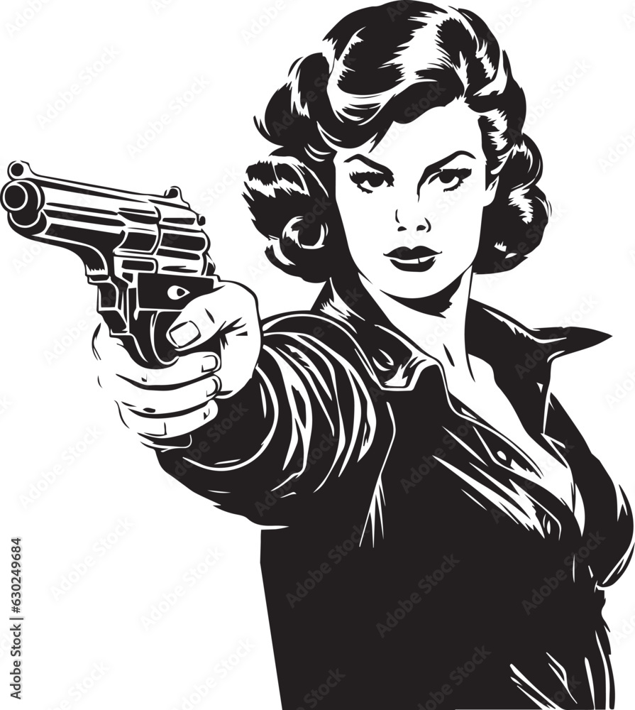 Hand-drawn Retro woman hold gun , Retro comics, American cartoon comic ...