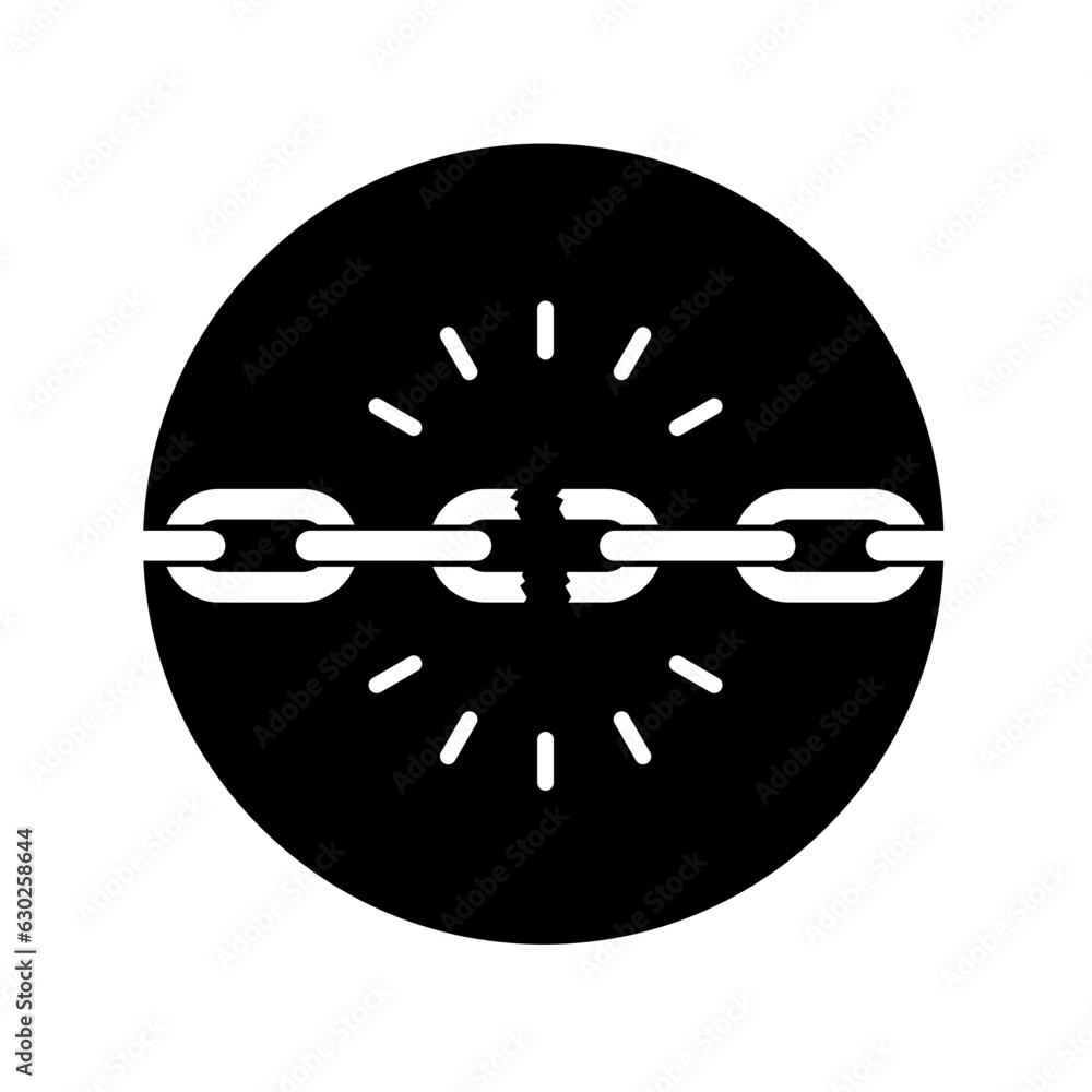 Broken chain graphic sign. Rupture chain sign in the circle isolated on ...