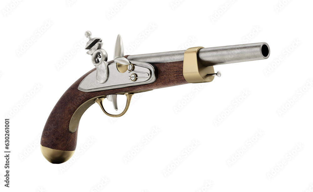 Flintlock pistol isolated on transparent background. 3D illustration ...