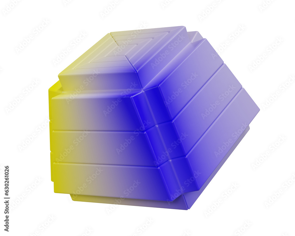 3d abstract blue yellow trapezoid element on transparent background, 3d ...