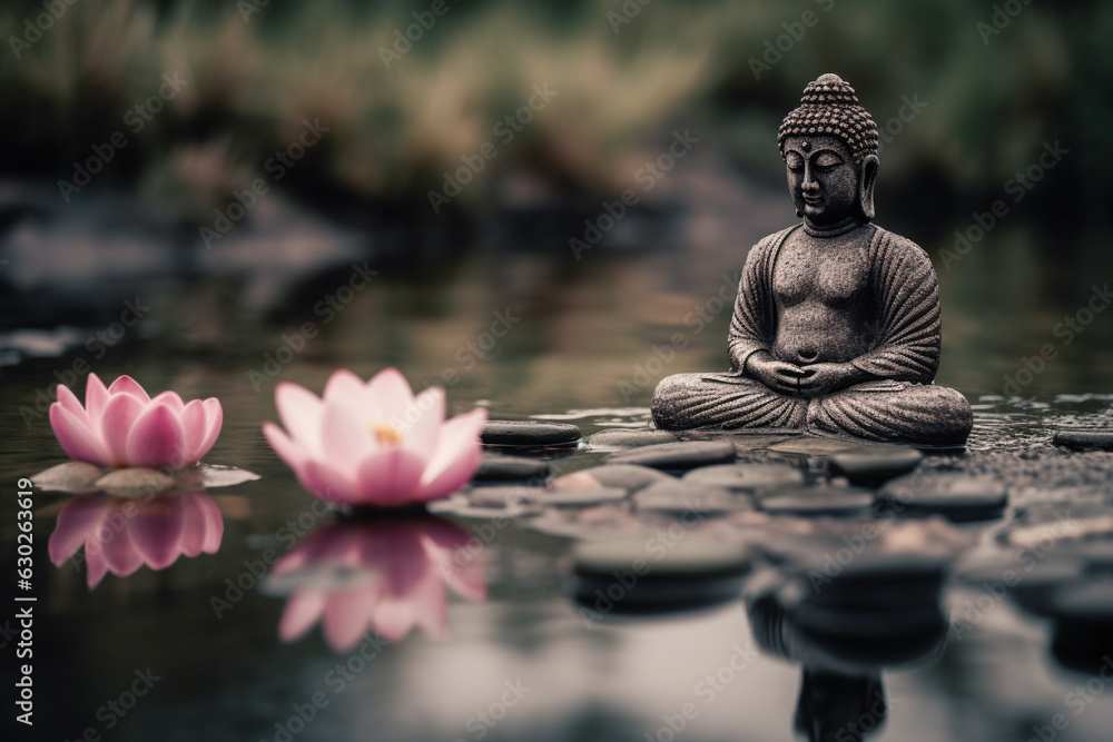 Serenity and tranquility of a Buddha statue seated in the lotus ...