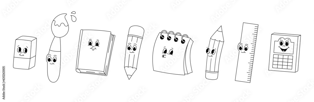 Vector set with cartoon retro mascots colored illustrations of ...