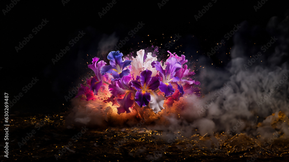 Viele Iris Pflanzen als bunte Explosion in den Frühling als Druckvorlage, ai generativ Stock ...