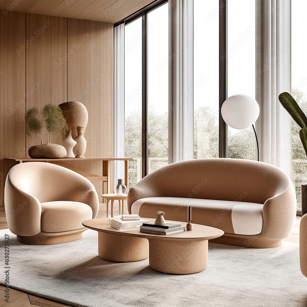 Minimalist style home interior design of modern living room. Beige ...