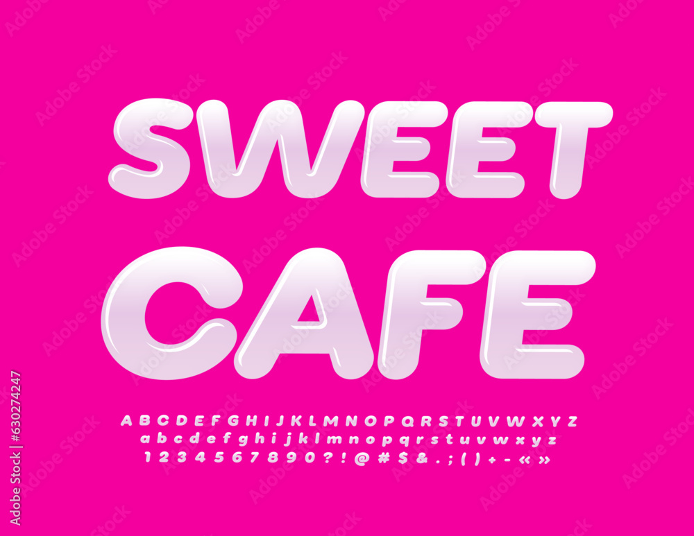 Vector cute logo Sweet Cafe. Candy White Font. Glossy Alphabet Letters ...