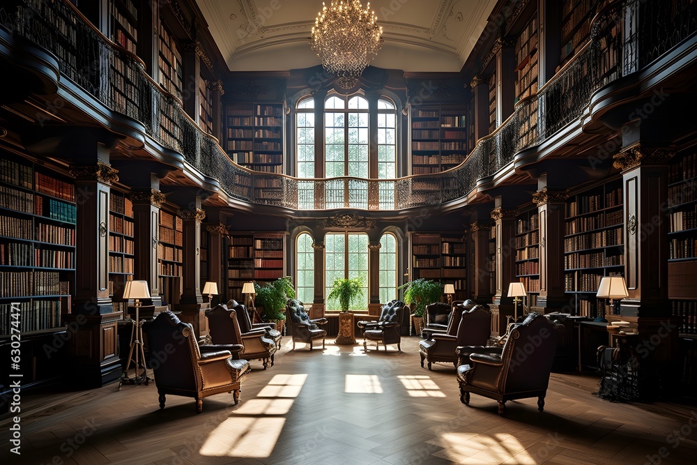 Quiet sanctuary: The inviting interior of a library with rows of books ...