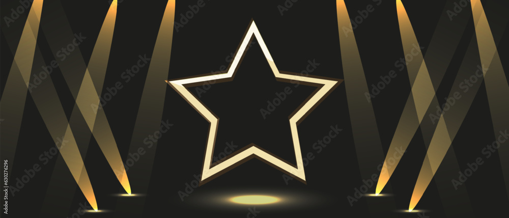 Design of Premium Award background with 3d golden Star and Spotlights ...