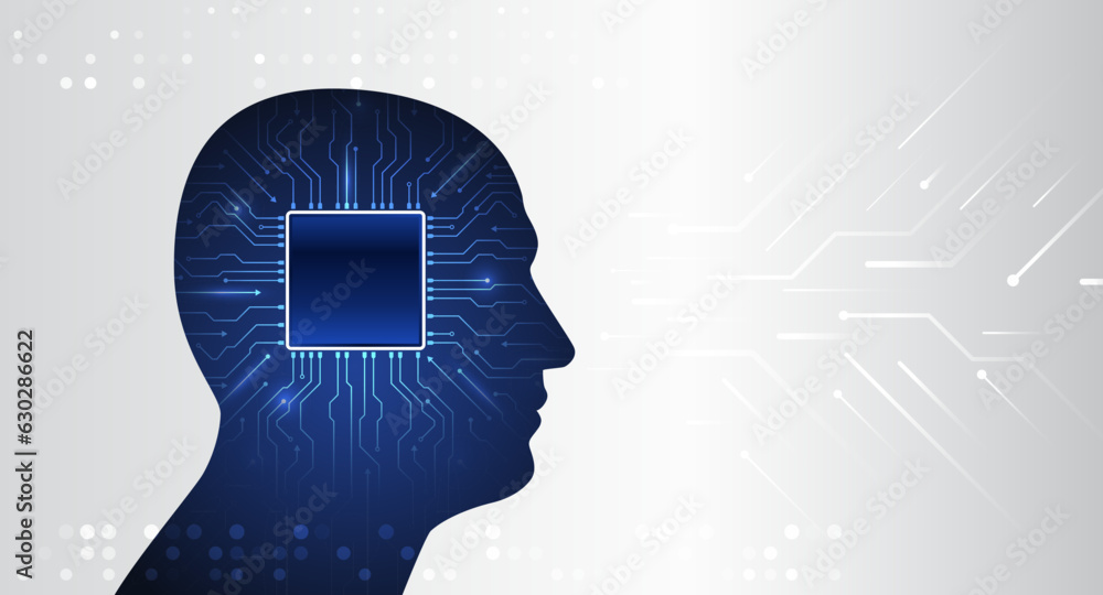 Digital brain, vector software digital code. The abstract face of ...