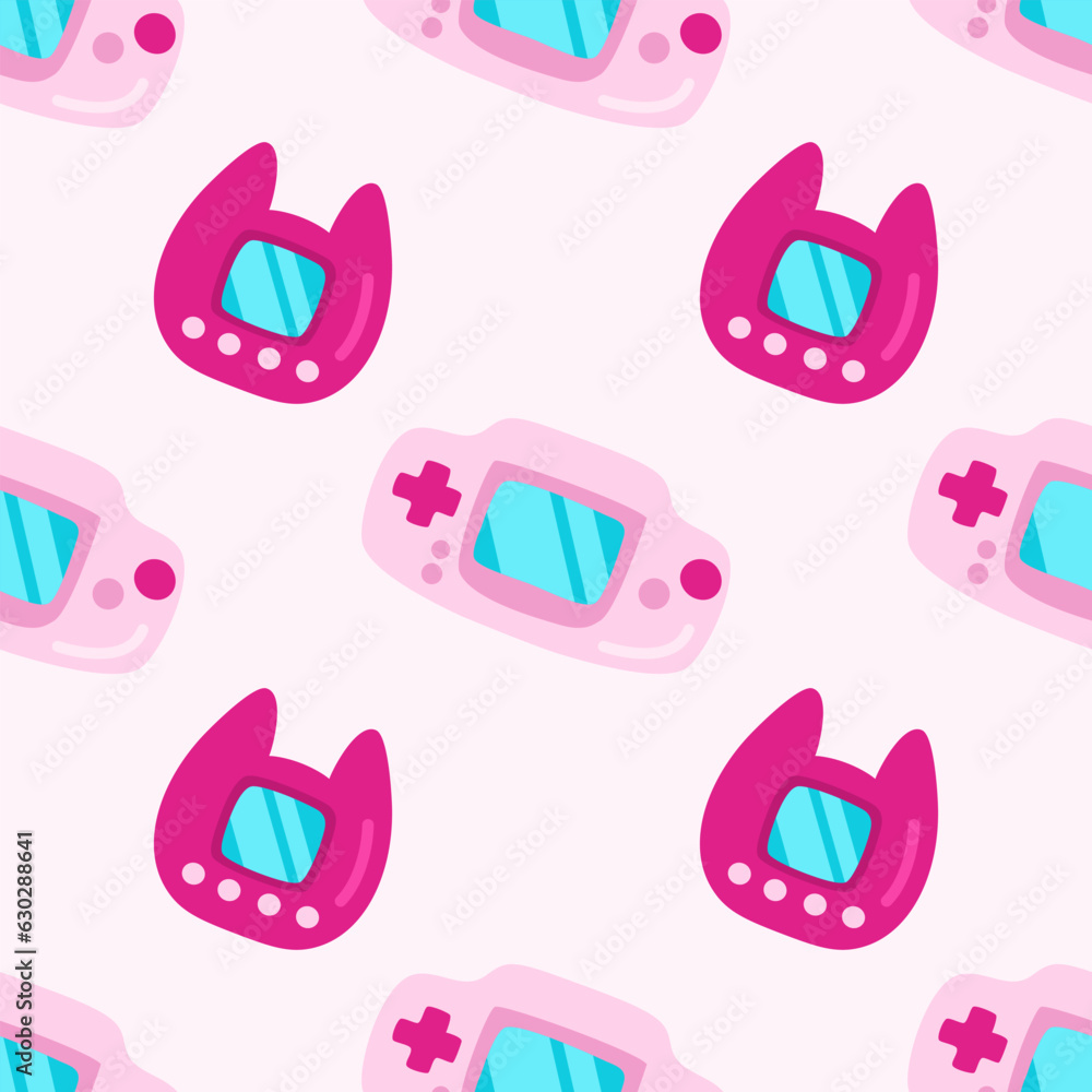 90s 00s seamless pattern game console and tamagotchi in flat cartoon ...