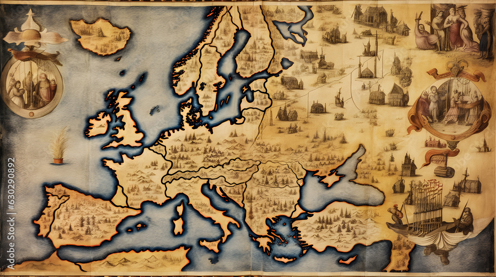 Medieval Map of Europe on Old Parchment - Generative AI Art Stock ...
