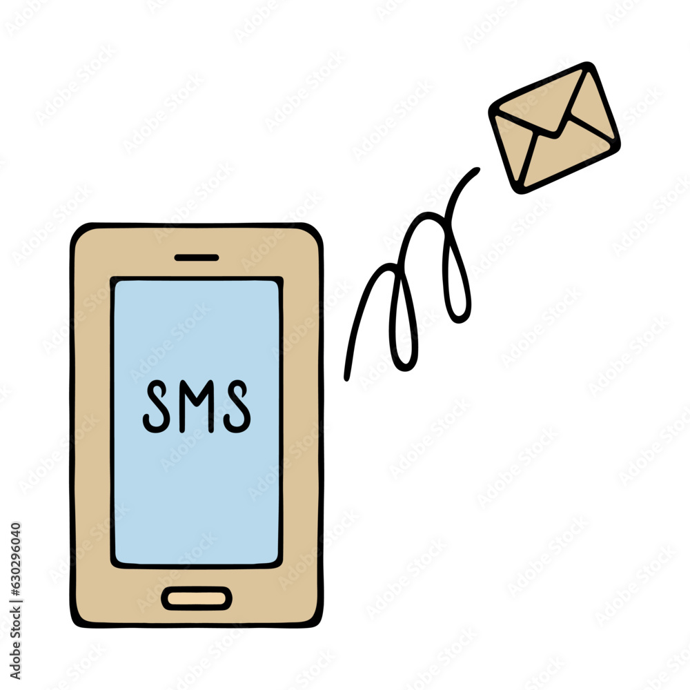 SMS has arrived. The message icon is lit on the blue screen of a golden ...