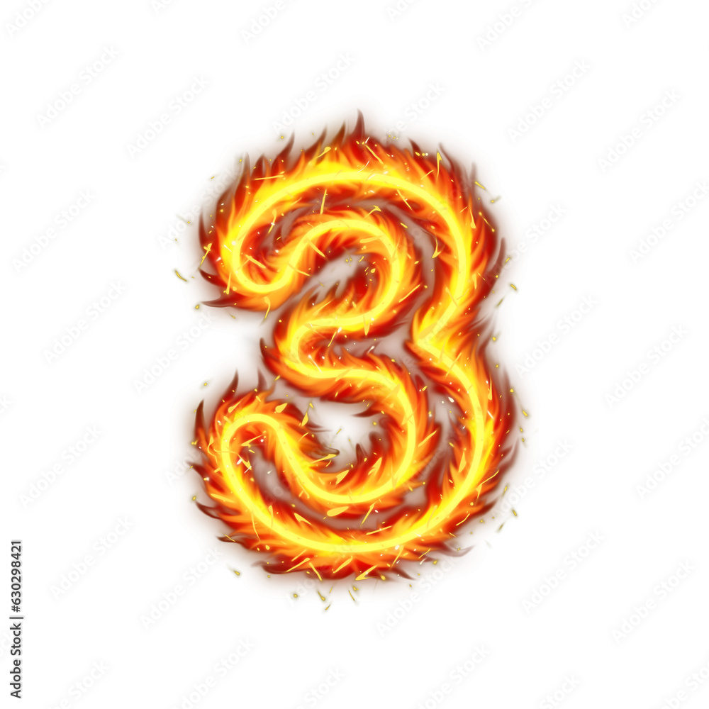 Burning Number Three Fire Flames effect Illustration On transparent ...