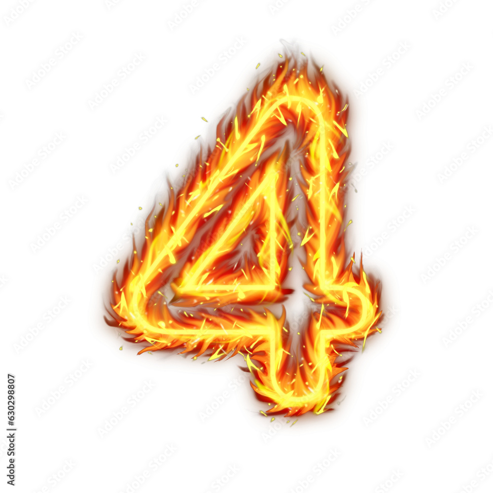 Burning Number Four Fire Flames effect Illustration On transparent ...