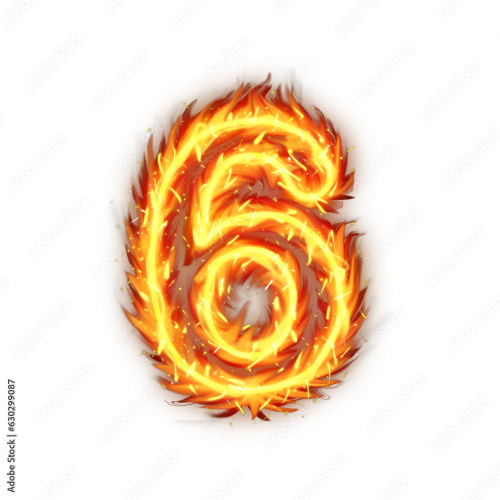 Burning Number Six Fire Flames effect Illustration On transparent ...