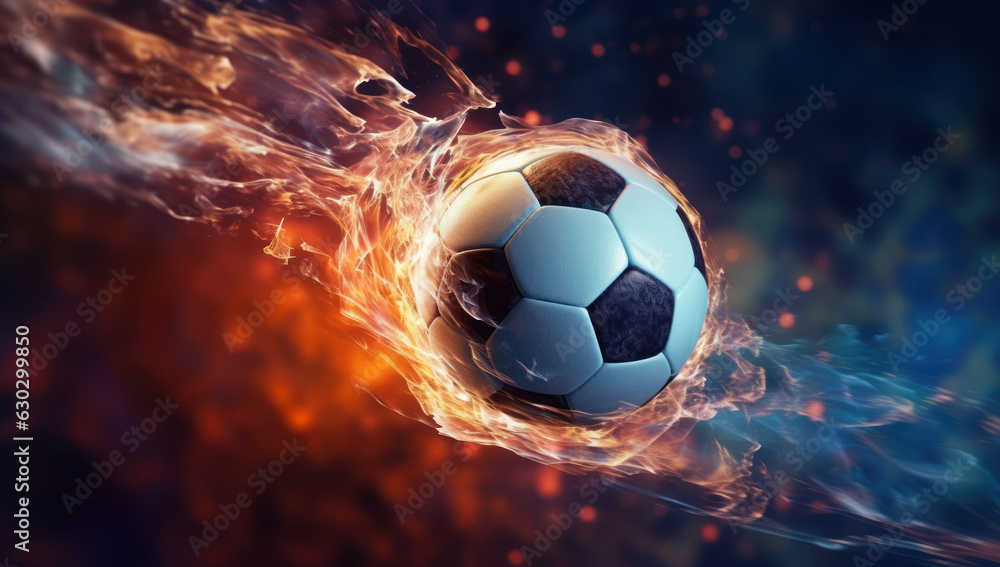 Fast Soccer Ball in Fiery Flames. Energetic Sports Competition, Power ...