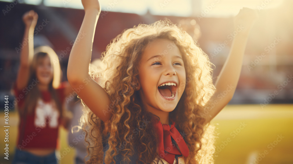 Fans cheering for their team. Smiling, joyful teenage girl high school ...