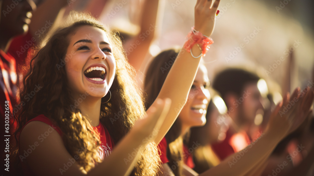 Fans cheering for their team. Smiling, joyful teenage girl high school ...