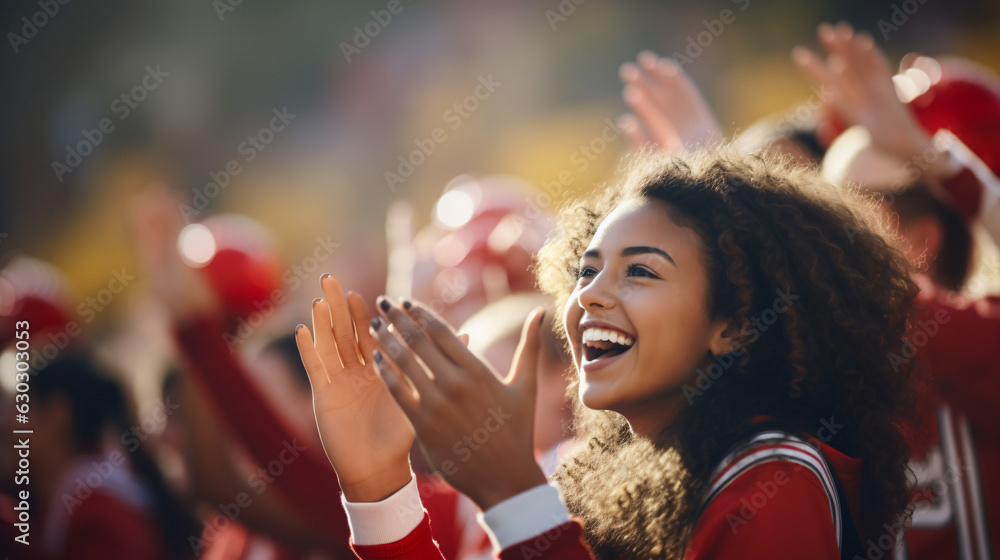 Fans cheering for their team. Smiling, joyful teenage girl high school ...