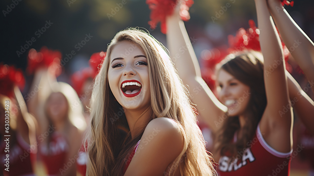 Fans cheering for their team. Smiling, joyful teenage girl high school ...