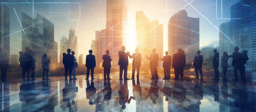 business successful people double exposure with highrise modern city ...