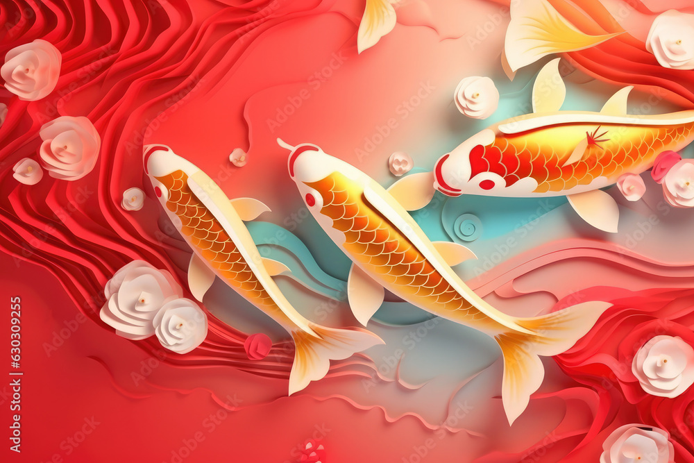 lucky koi fish in the water, Chinese new year and spring festival ...