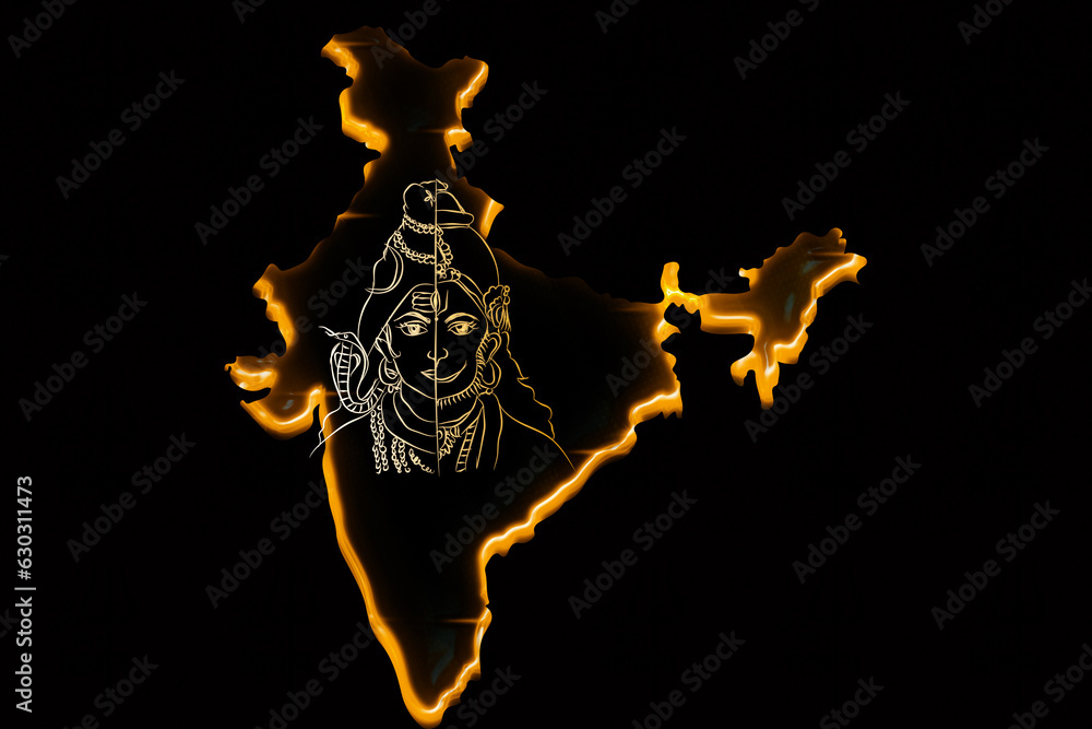 indian map with god shiv hanuman Stock Illustration | Adobe Stock