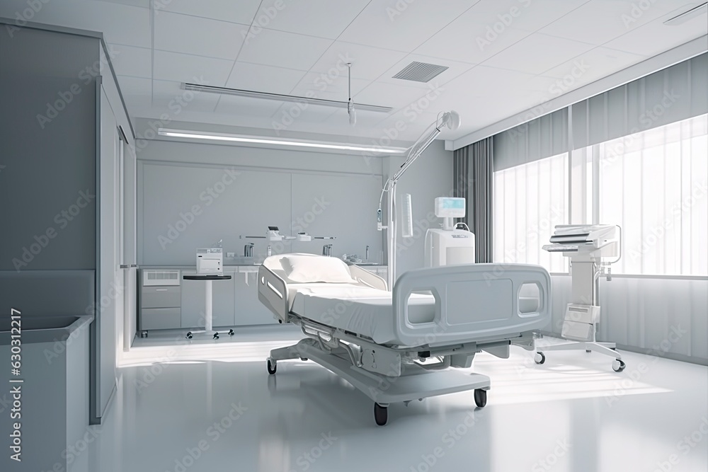 Interior of intensive care unit at hospital. Hospital bed specially ...