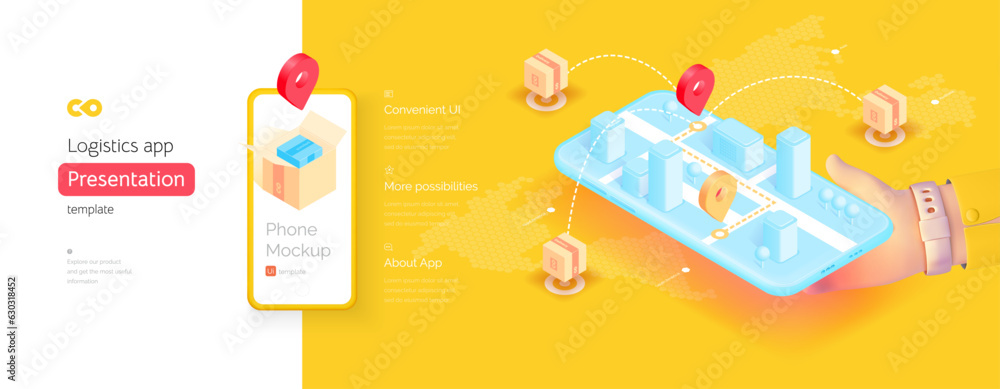 Delivery mobile application template. The hand is holding a smartphone ...