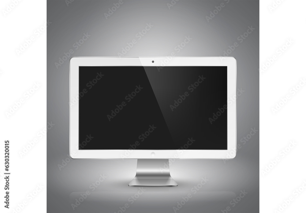 Realistic vector illustration of white computer monitor with black ...