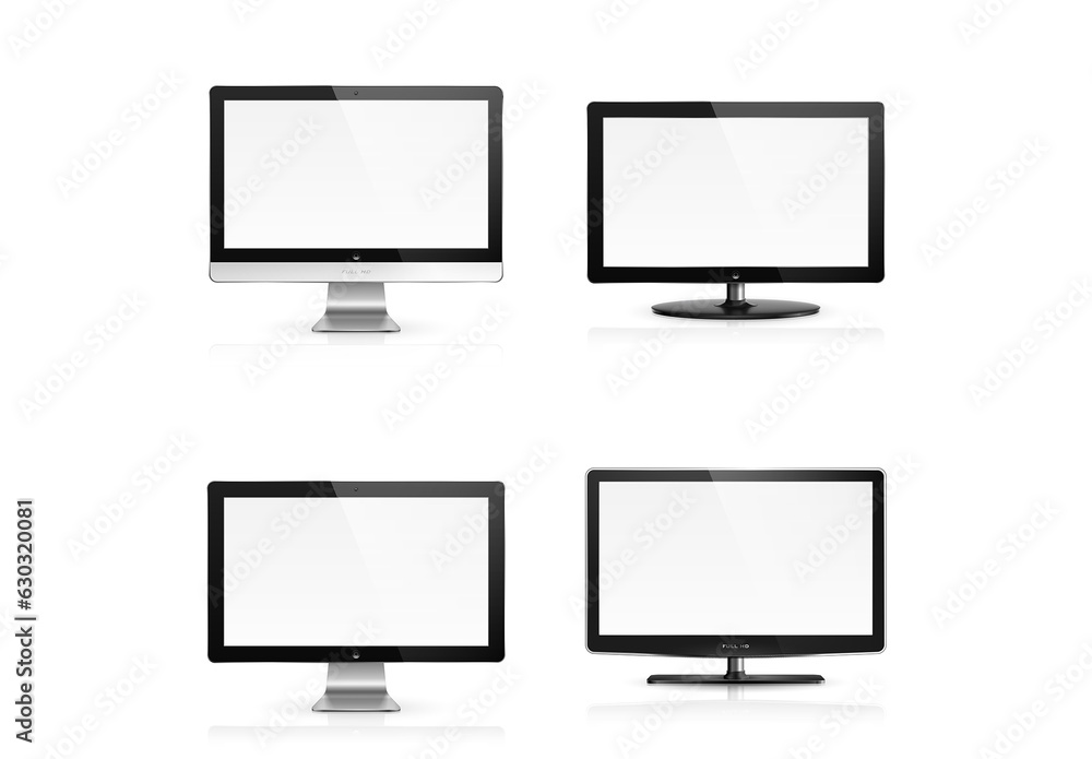Vector set of realistic computer monitors with blank screen on white ...