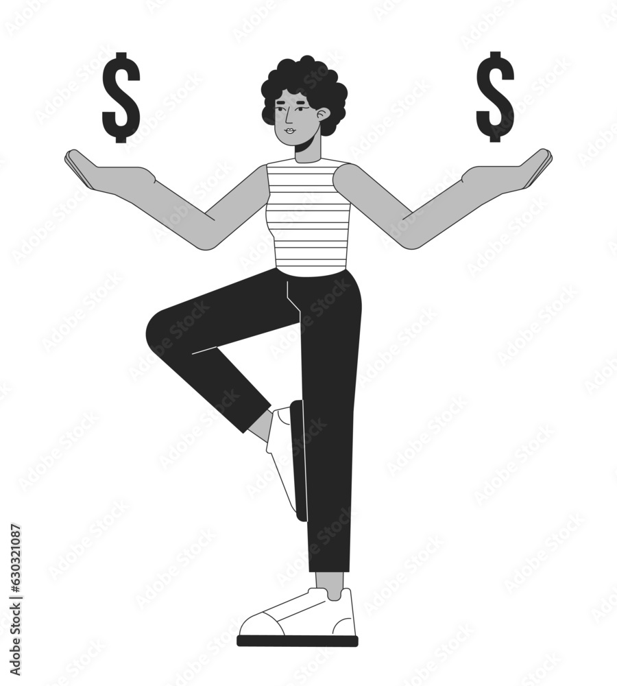 Balancing dollar finances flat line black white vector character ...