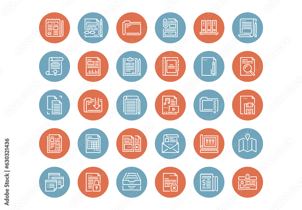 Vector set of files and documents flat line web icons. Each icon with ...