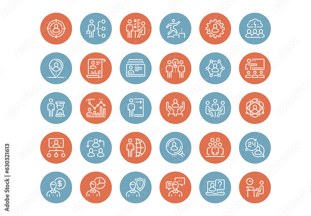 Vector set of corporate management flat line web icons. Each icon with ...