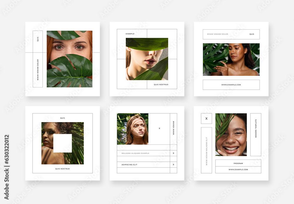 Minimal And Clean Social Layouts With Line Art Design Stock Template ...
