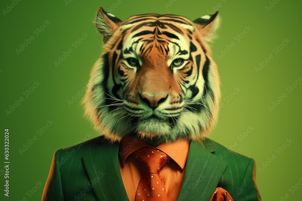 Anthropomorphic Tiger dressed in a suit like a businessman. Business ...