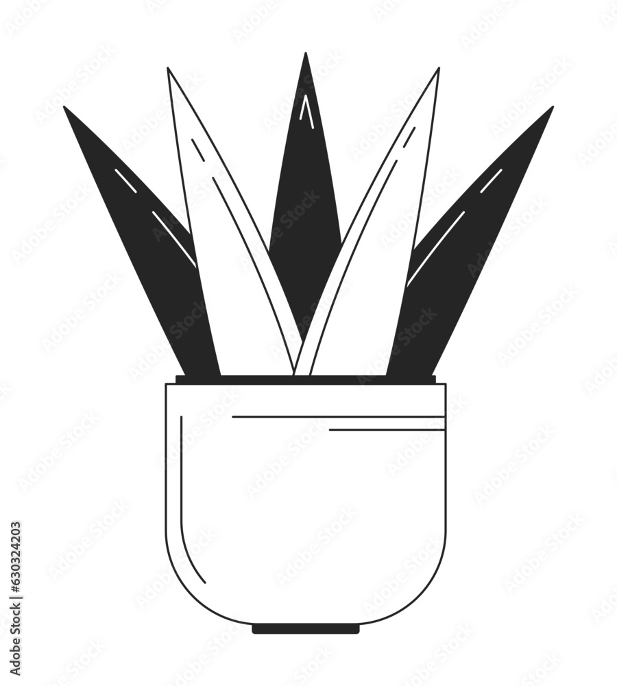 Aloe potted plant flat monochrome isolated vector object. Potted shrub ...