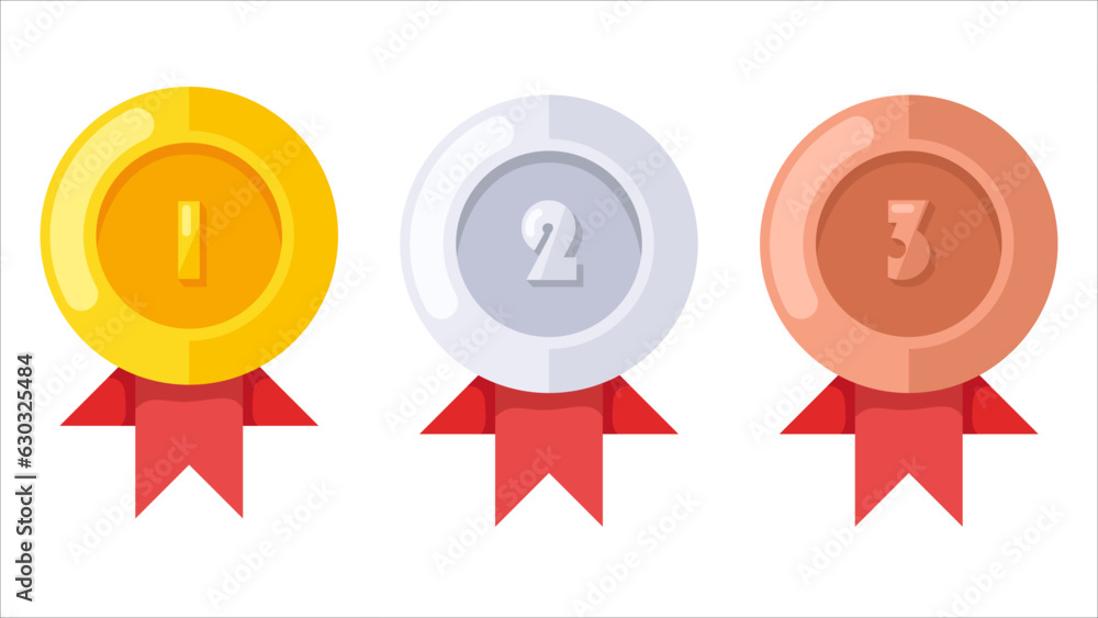 Set of gold, silver and bronze medals. winner badges for first, second ...