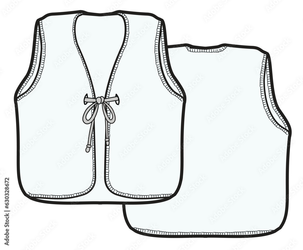 kids knitted vest front and back view technical flat drawing vector ...