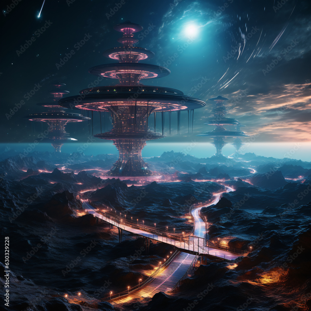 Imaginative depiction of an advanced alien civilization on a distant ...