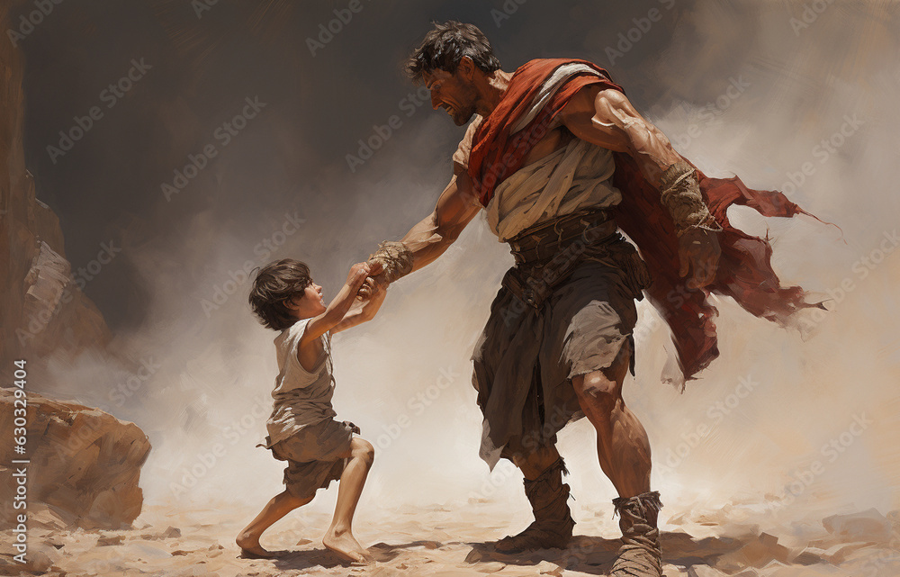 the biblical story of young David slaying the giant Goliath with a ...