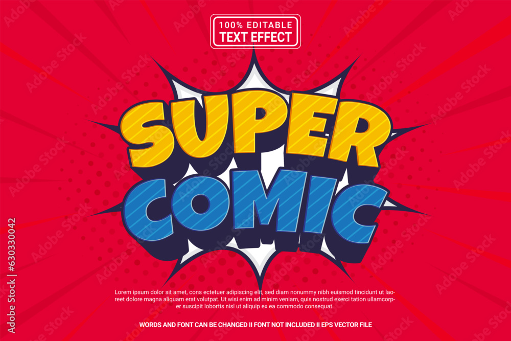 Editable text effect Super Comic 3d cartoon template stlye modren ...
