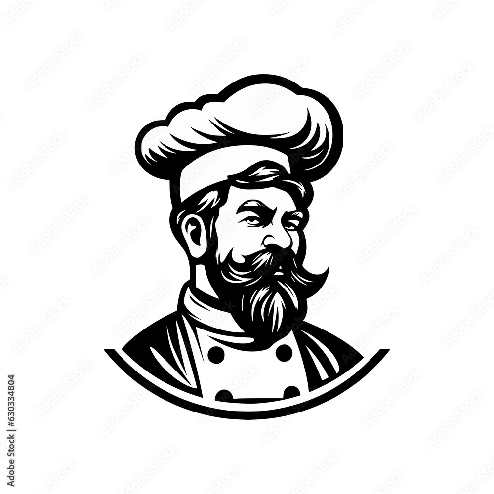 simple black white chef profile logo vector illustration template ...